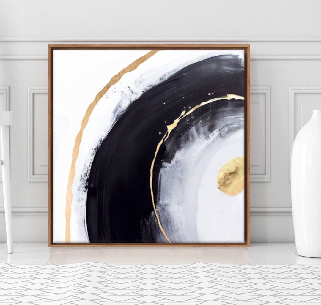 Black and White Abstract Circle Painting Large Canvas Art - Etsy