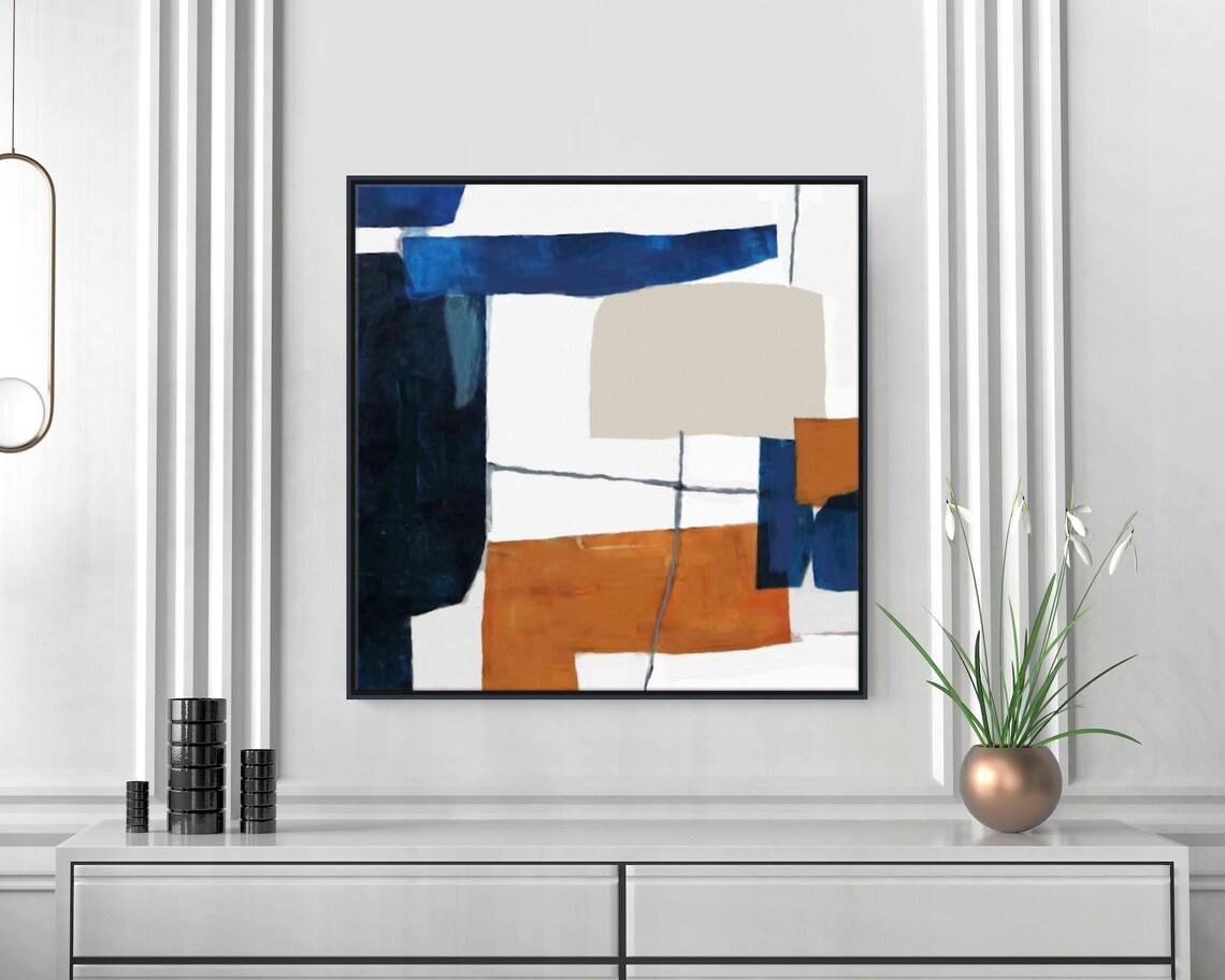 Square Abstract Painting Large Modern Art Blue and Orange - Etsy