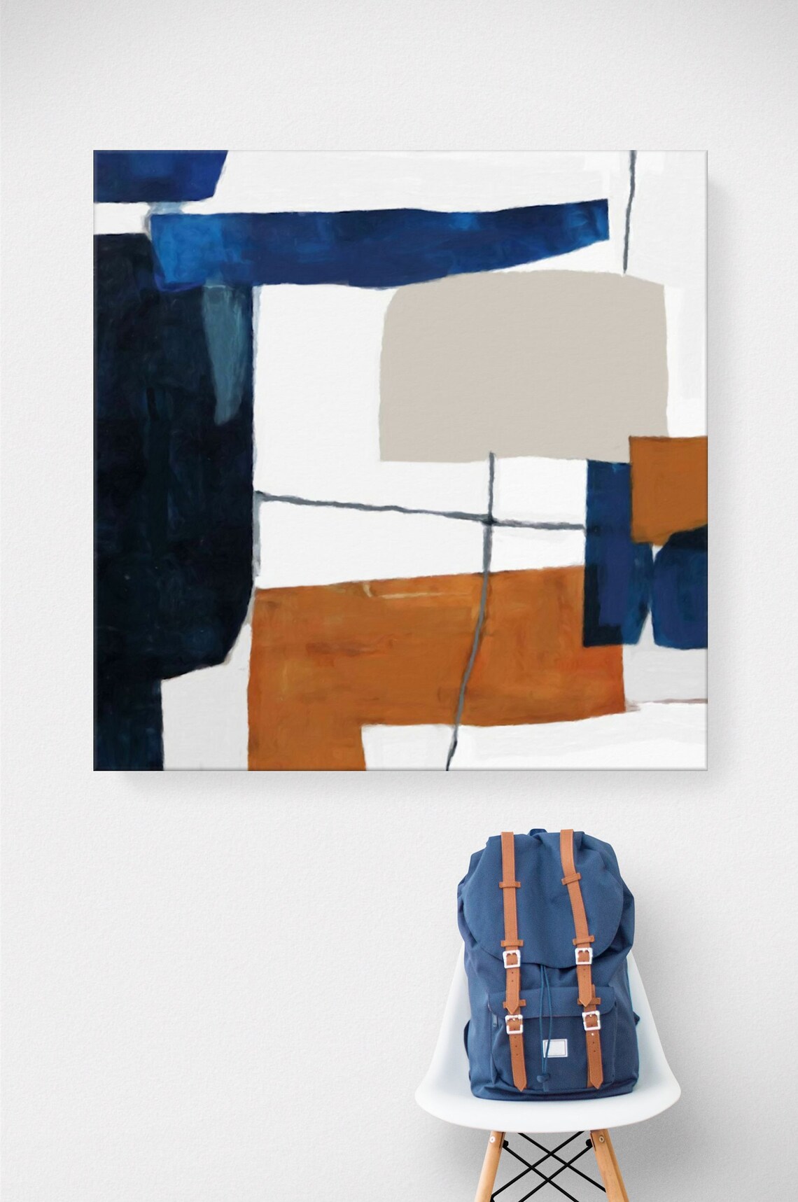 Square Abstract Painting Large Modern Art Blue and Orange - Etsy