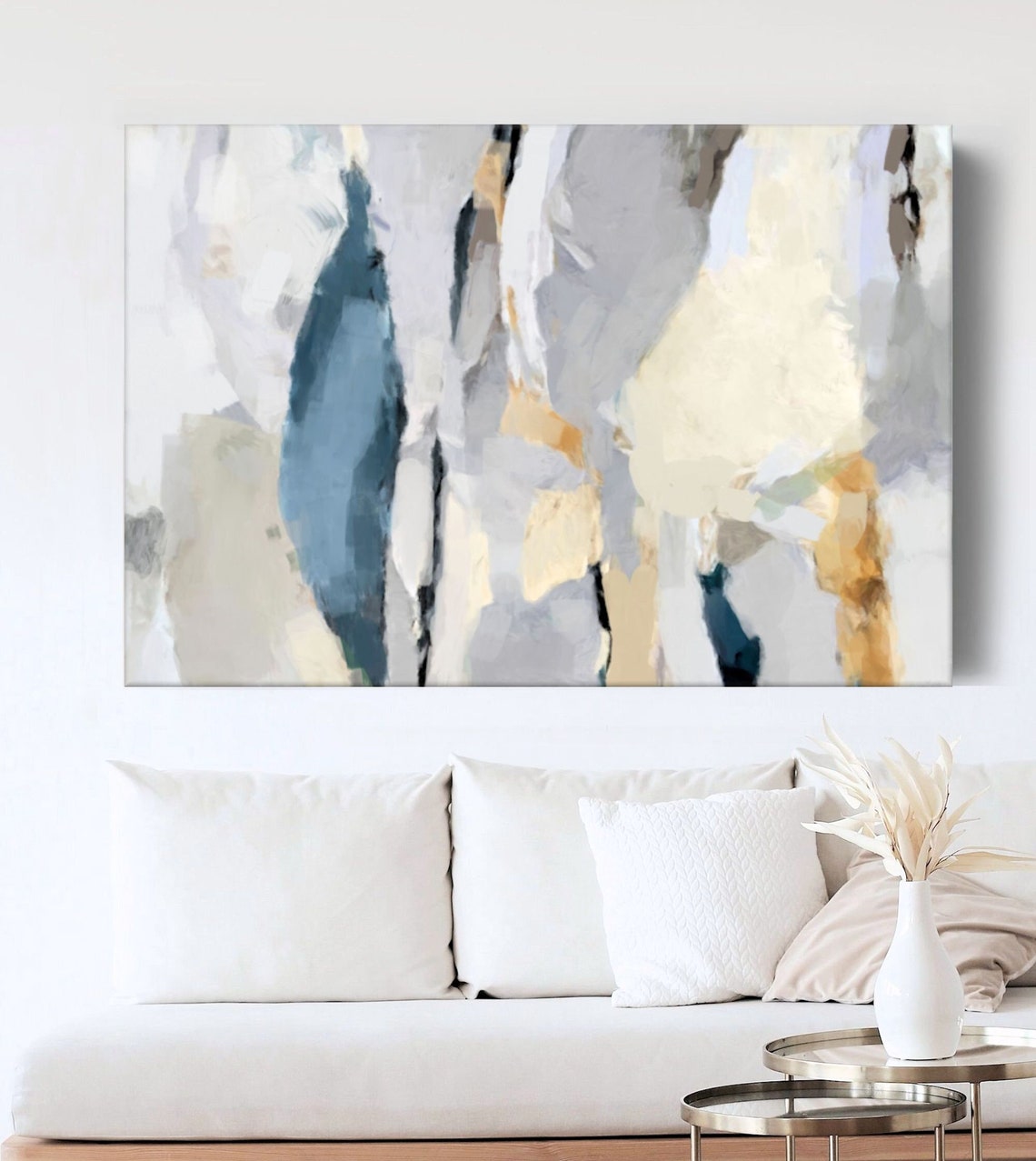 Large Blue and Gray Abstract Painting Neutral Wall Art - Etsy