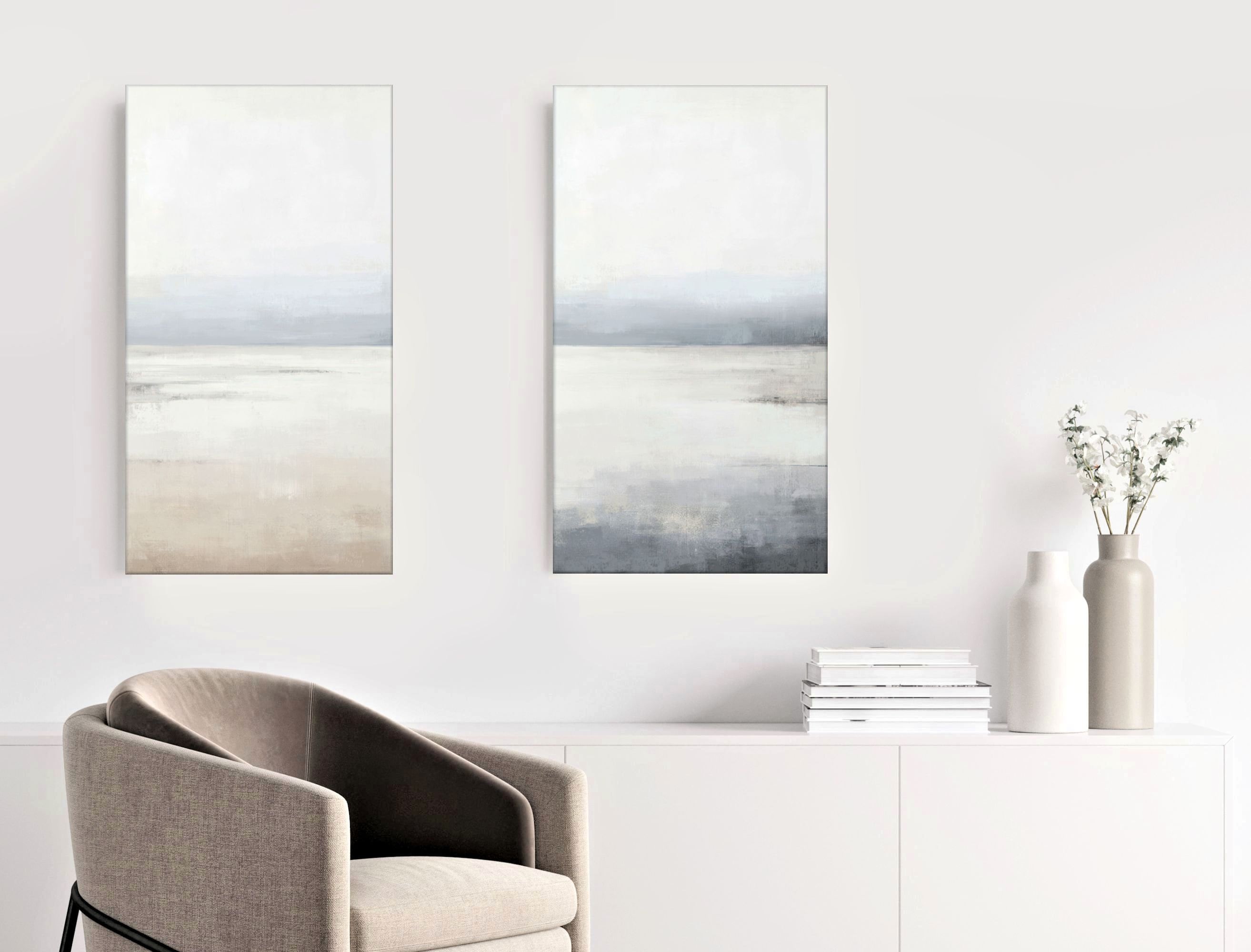 Neutral Wall Art, Minimalist Landscape, White and Gray Canvas Art Set ...