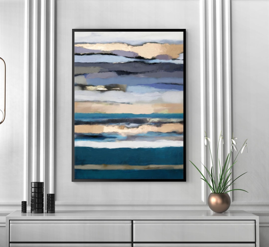 Teal Abstract Painting, Large Vertical Canvas Art, Teal and Gold ...