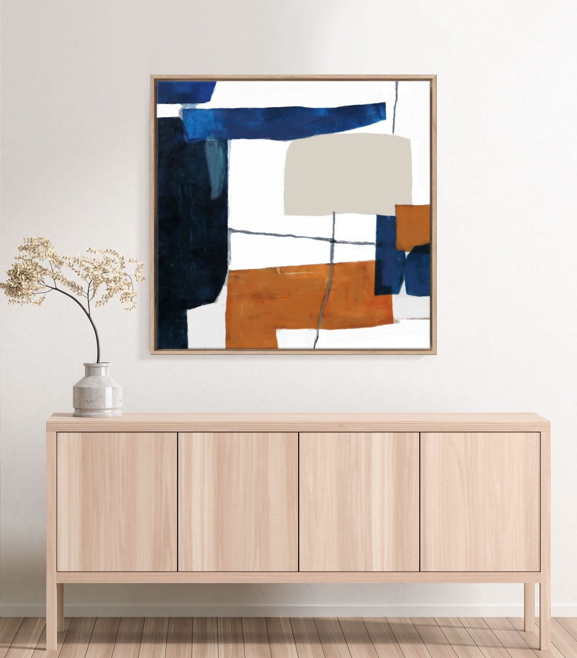 Square Abstract Painting Large Modern Art Blue and Orange - Etsy