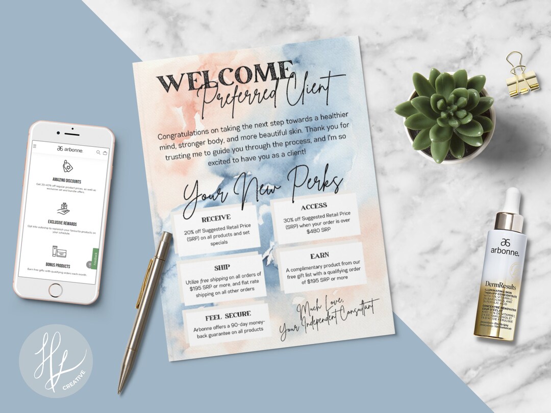 Preferred Client Welcome Card | Arbonne | Instant Download | CA VERSION - Etsy