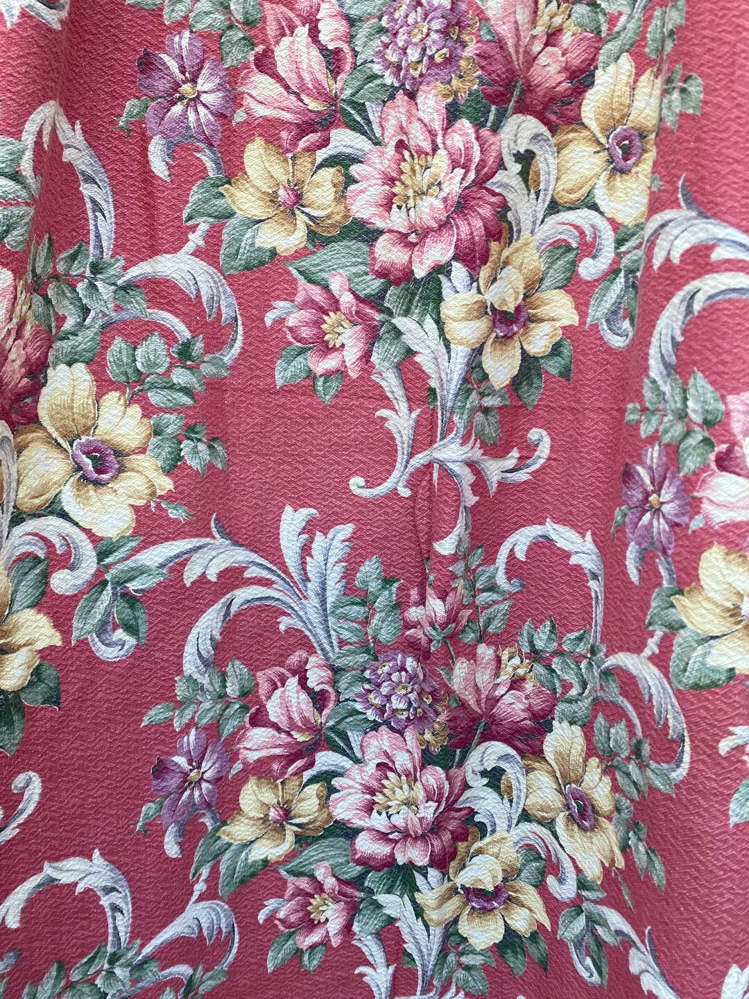 Vintage 1940s Pink Floral Pastoral Bark Cloth Drape Set Vintage ...