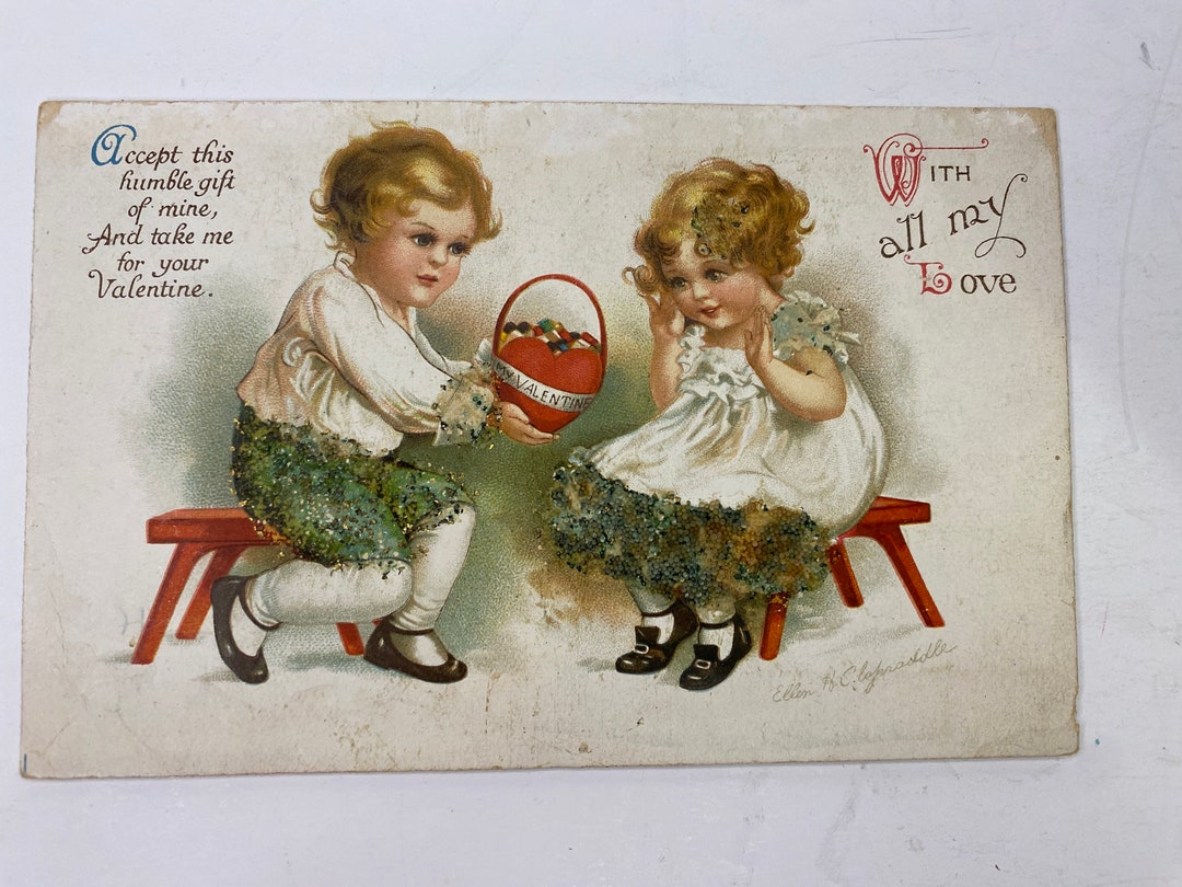 Ellen Clapsaddle With All My Love Little Boy Gifting Valentine Gift ...