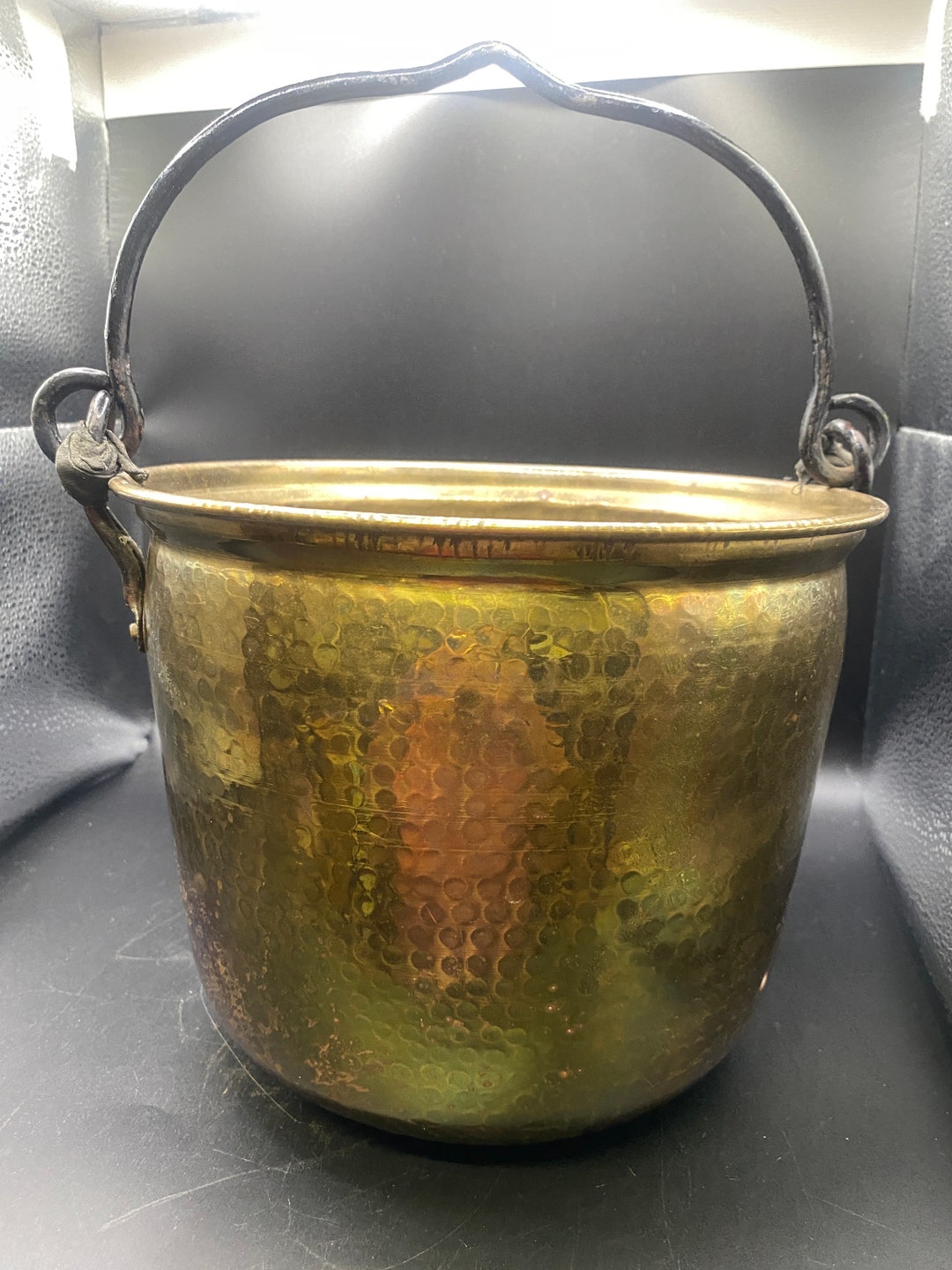 Vintage Hammered Brass Kettle Cauldron Pot Bucket With Black Handle - Etsy