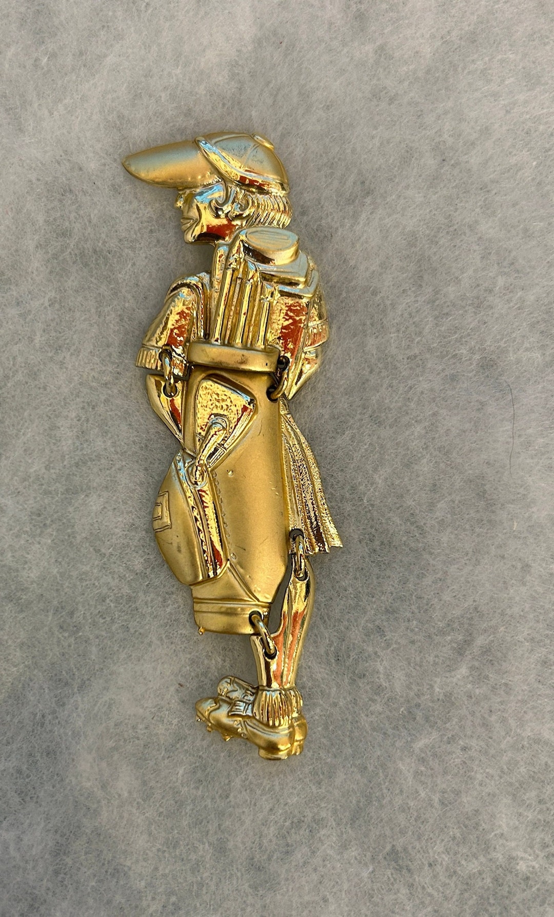 Don-lin Gold Colored Woman Golfer Pin Man Holding His Clubs Movable - Etsy