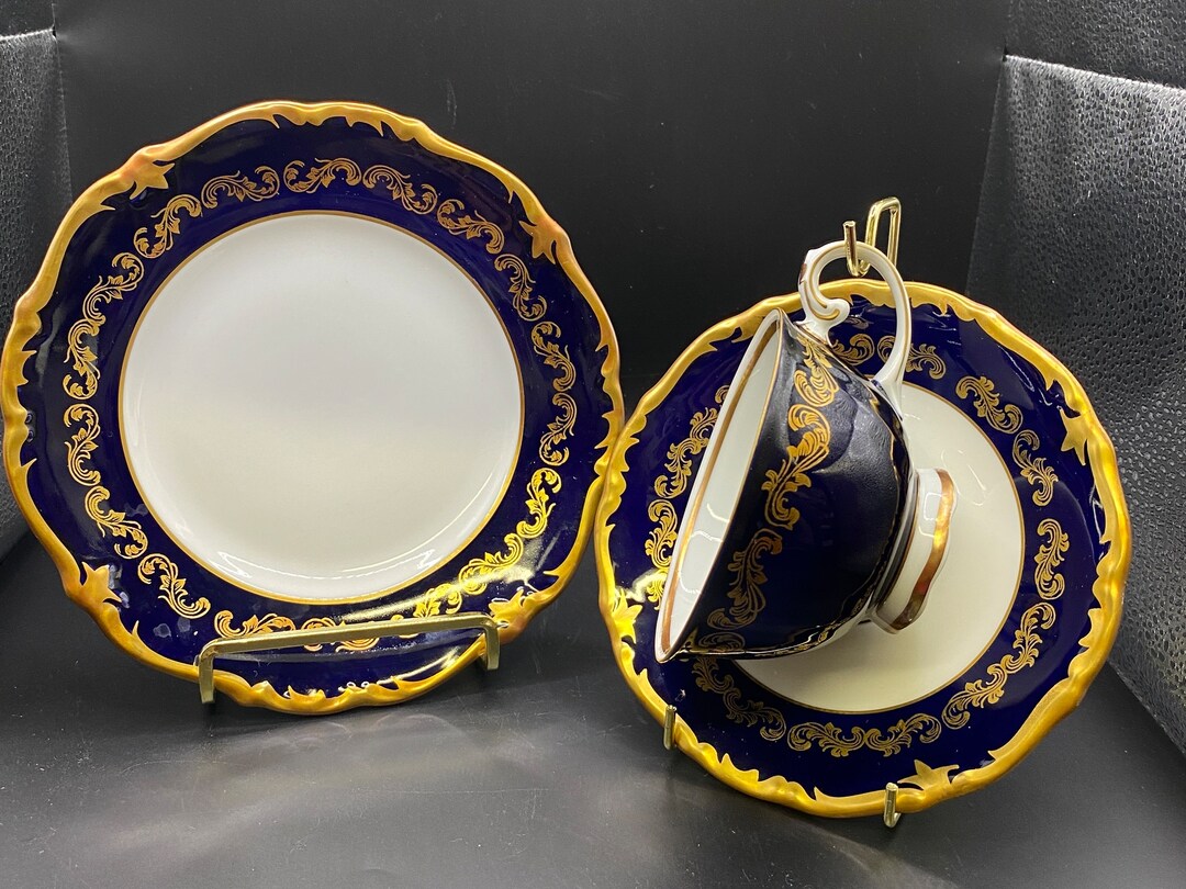 3 Piece Tea Cup Luncheon Set Echt Weimar Germany Kobalt Dark Blue Tea ...