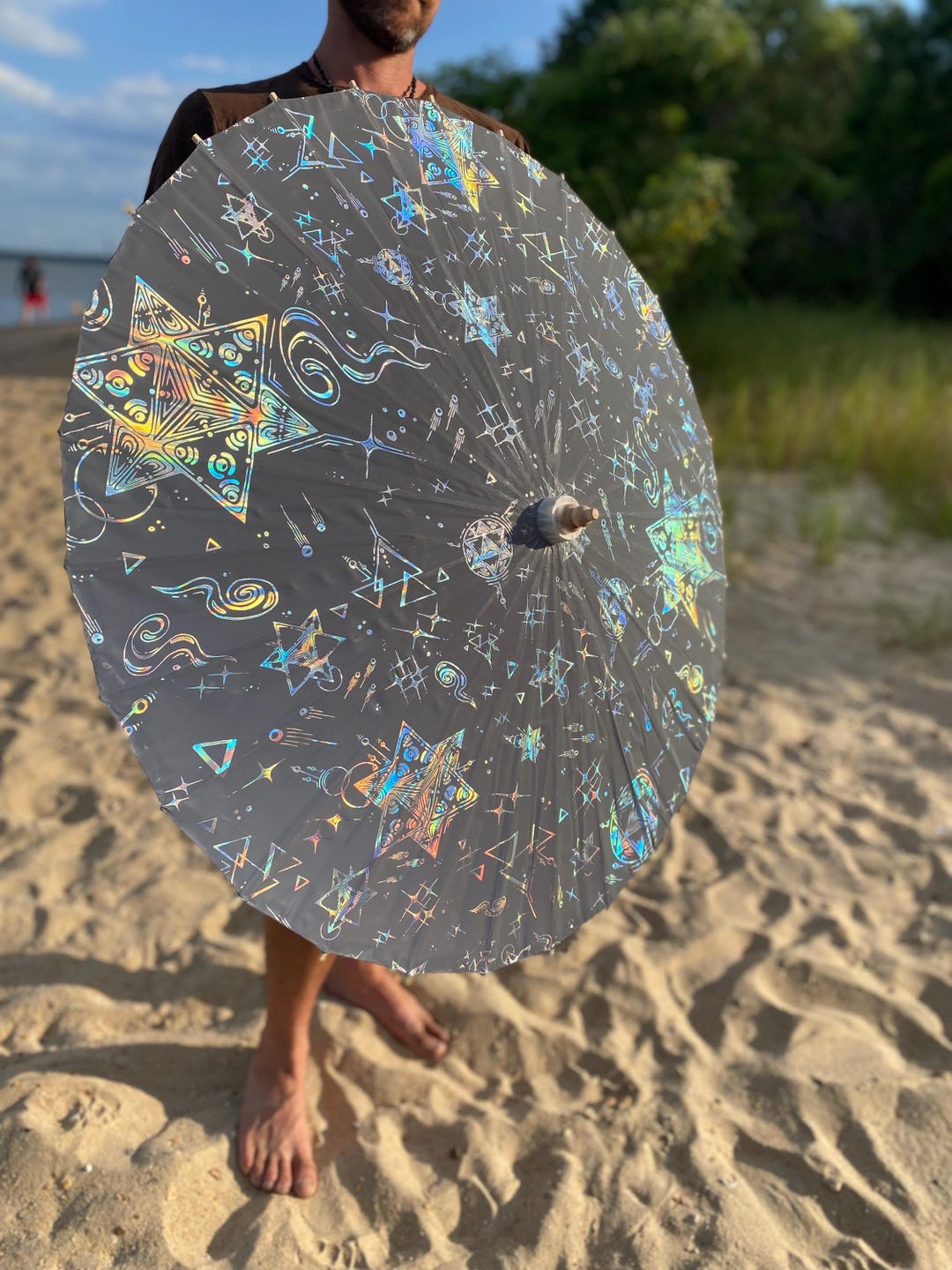 Star Field Bamboo Parasol, High Visibility Rave Festival Sunshade - Etsy