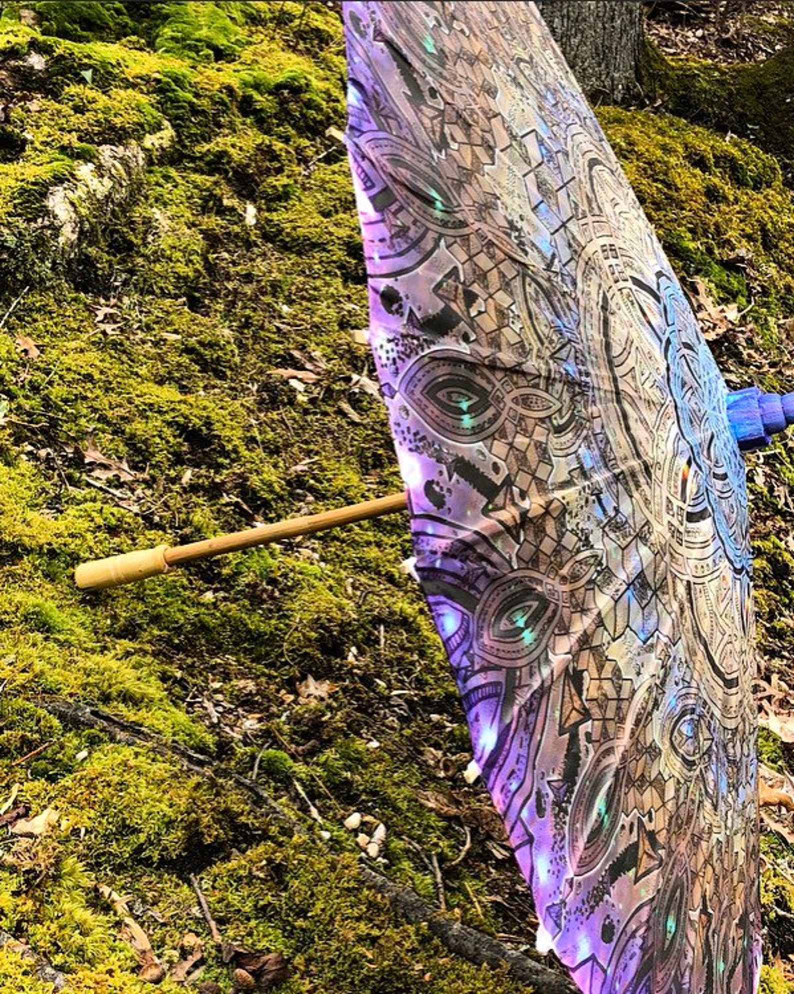 Cubular Sacred Geometry Bamboo Parasol – UV Reactive, Blacklight ...