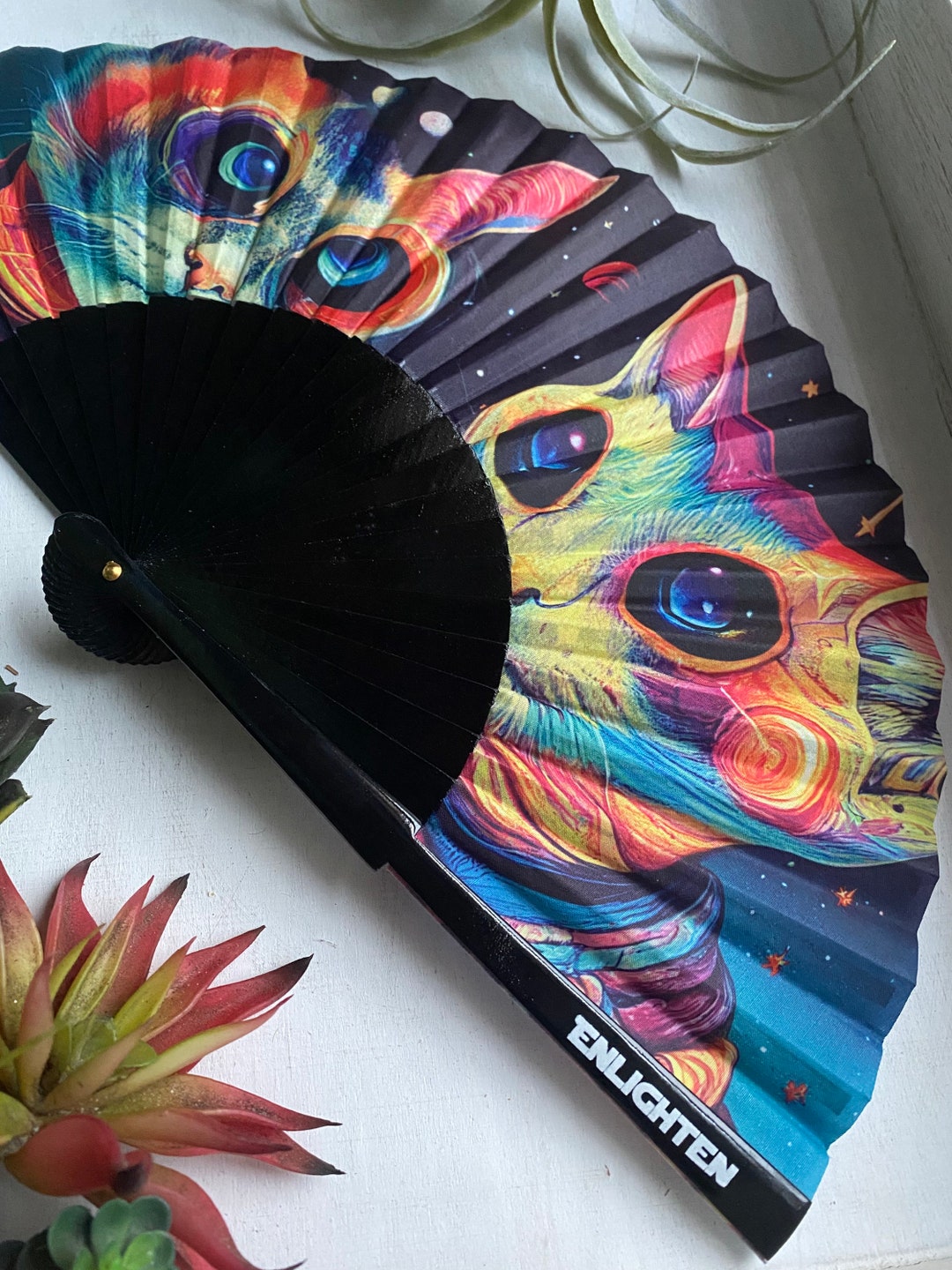 Alien Cat Hand Fan – Festival Fashion, Small Hand Fans, Unique Cat Art ...
