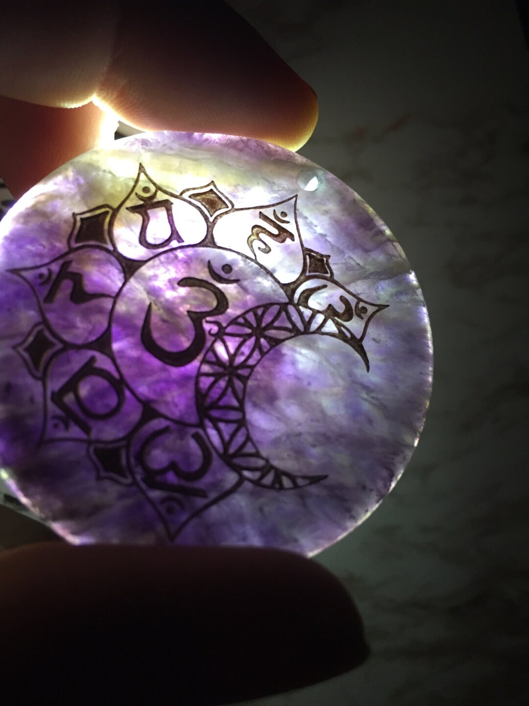 Chakra Amethyst Pendant – Sacred Geometry 18kt Gold Inlay Necklace - Etsy