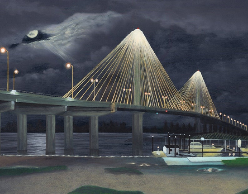 Clark Bridge at Night" 20 X 30" Original Oil Painting, Night, Bridge ...