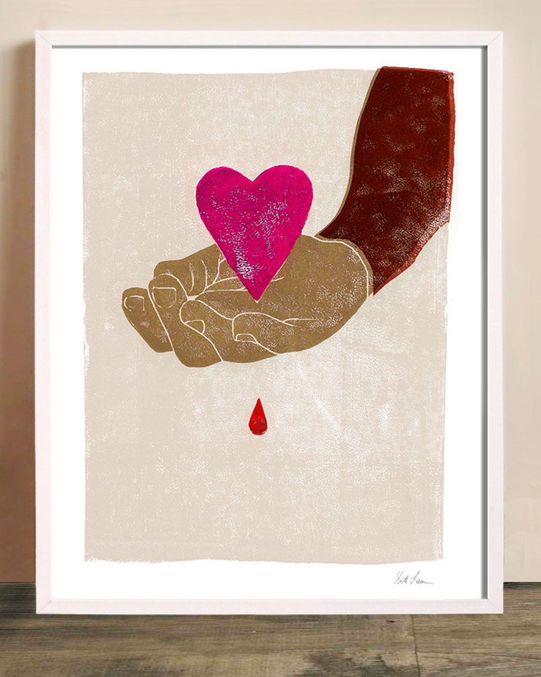 Heart in Hand - Art Print, Pink, Drop of Blood, Giving, Sacrifice ...
