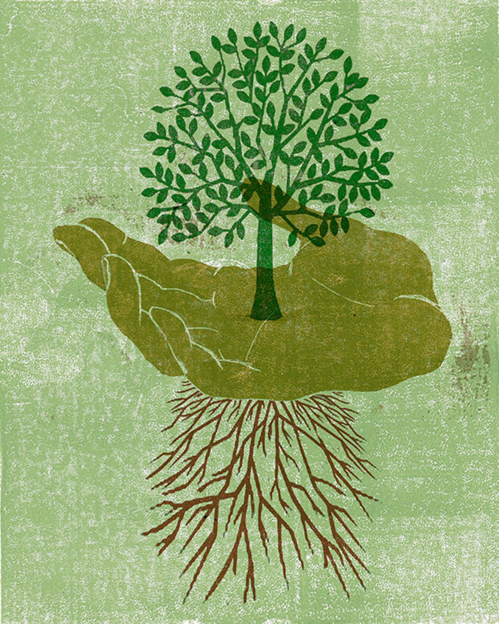 Hand Tree Art Print, Green, Mint, Growing, Roots, Conceptual, Holding ...