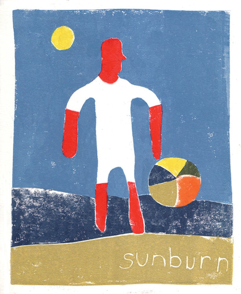 Sunburn - Art Print, Blue, Red, Beach Ball, Summer, Sun, Waves, Funny ...