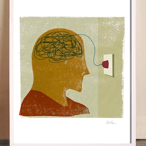 Head - Art Print, Conceptual Art, Electricity, Brain, Brain Art ...