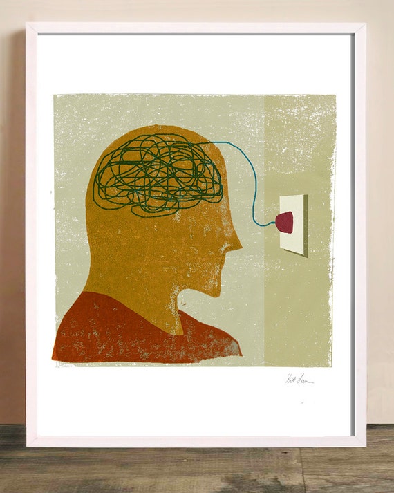 Head Art Print Conceptual Art Electricity Brain Brain | Etsy