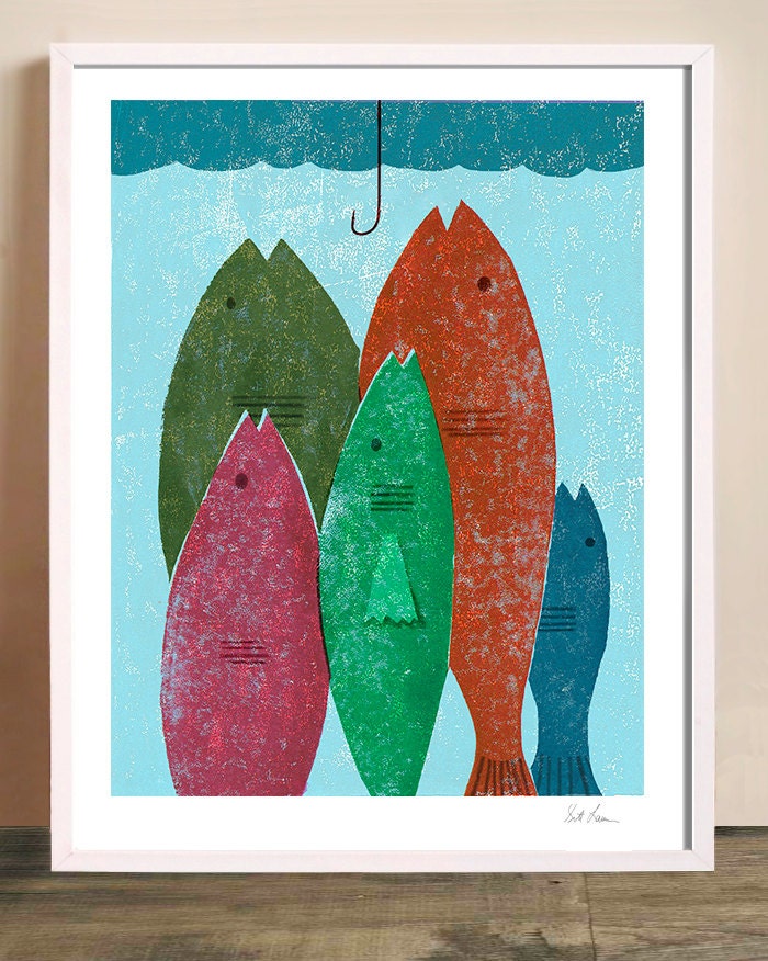 Catching Fish - Art Print, Kids Art, Kids Art Decor, Children's Book ...