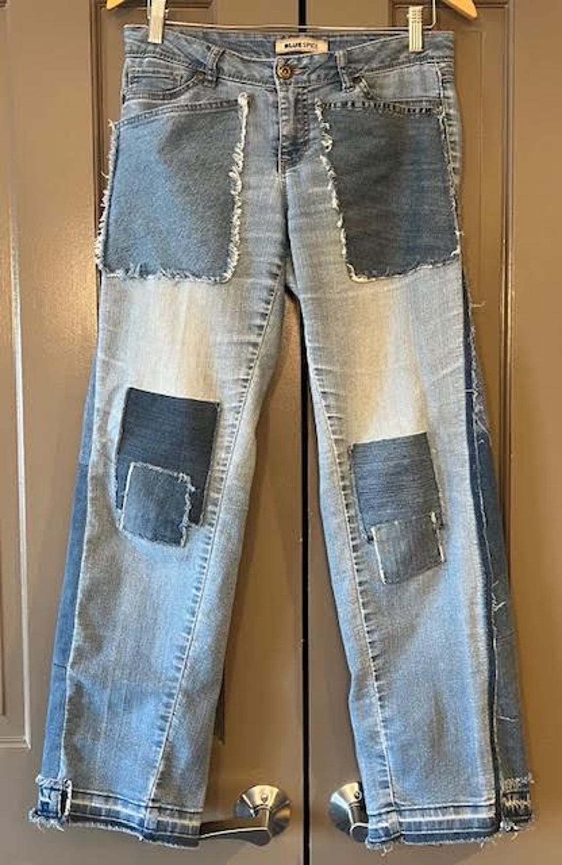 CUSTOM JEANS With Patched Jean Panel Inserts and Multiple Legs Patches ...