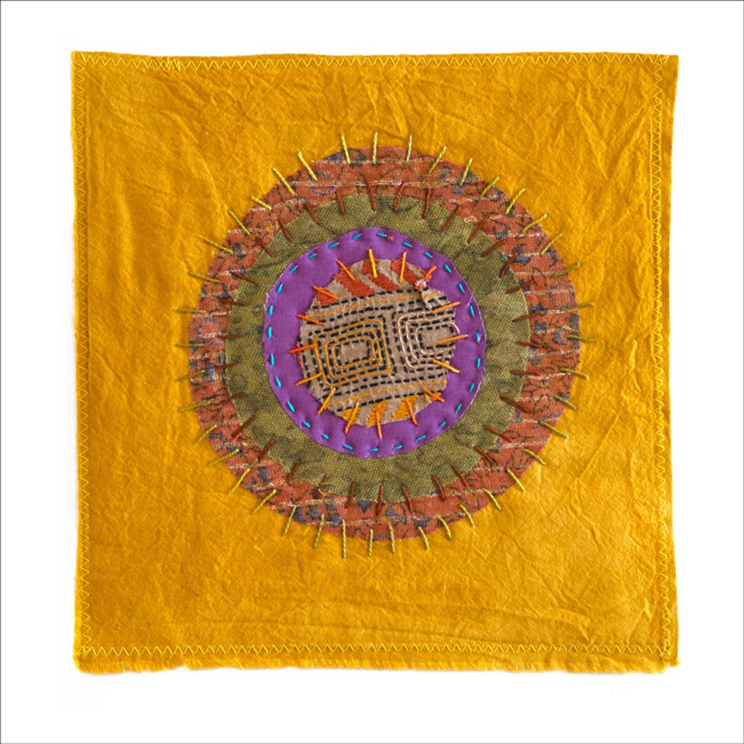 Drunk Circle TEXTILE Collage ART MUSTARD Yellow Giclee Print on ...