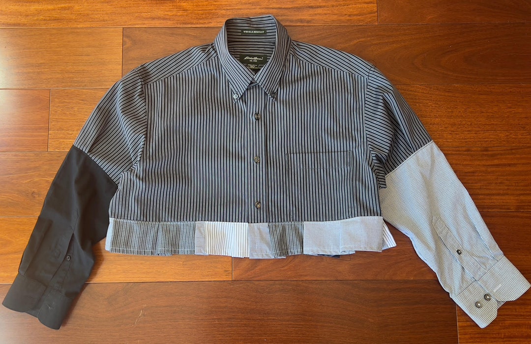 UPCYCLED Reworked Cropped WOMENS TOP or Jacket-mashup Shirt Made W Men ...