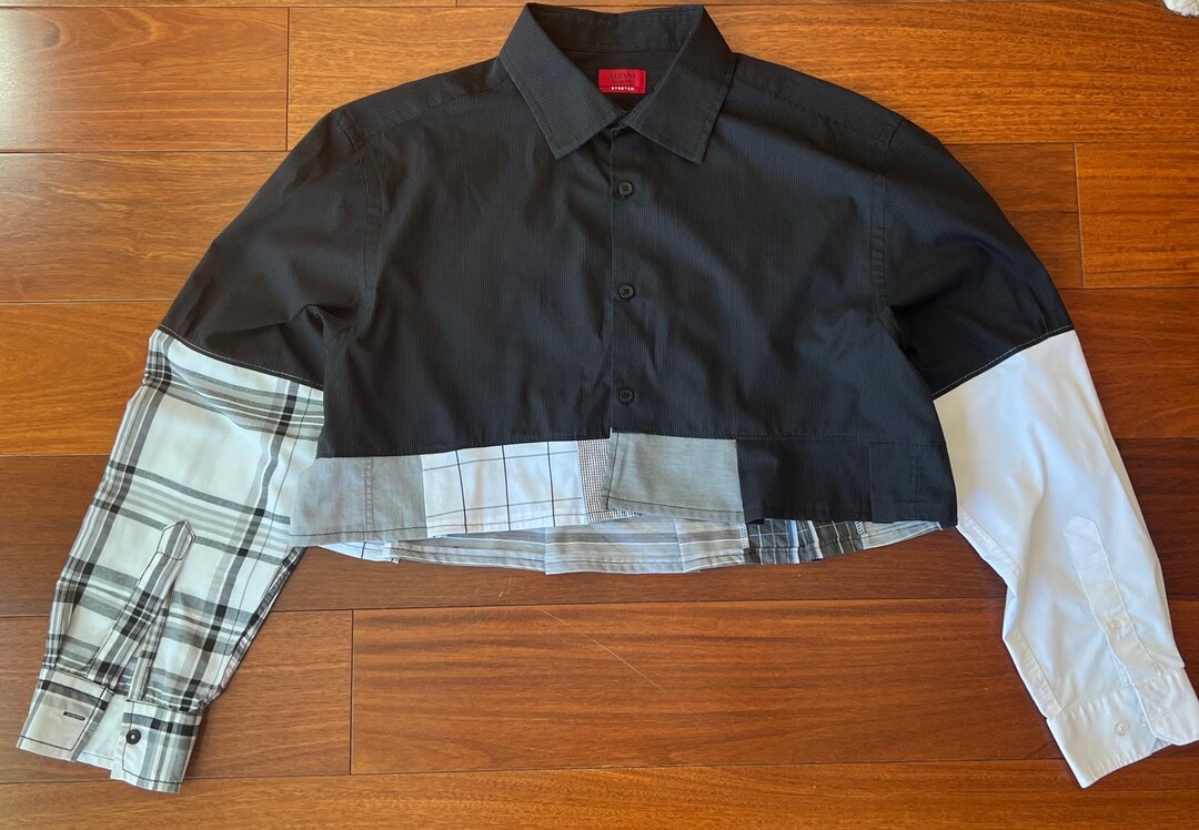 UPCYCLED Reworked Cropped WOMENS TOP Jacket-mashup Shirt Made W Men's ...