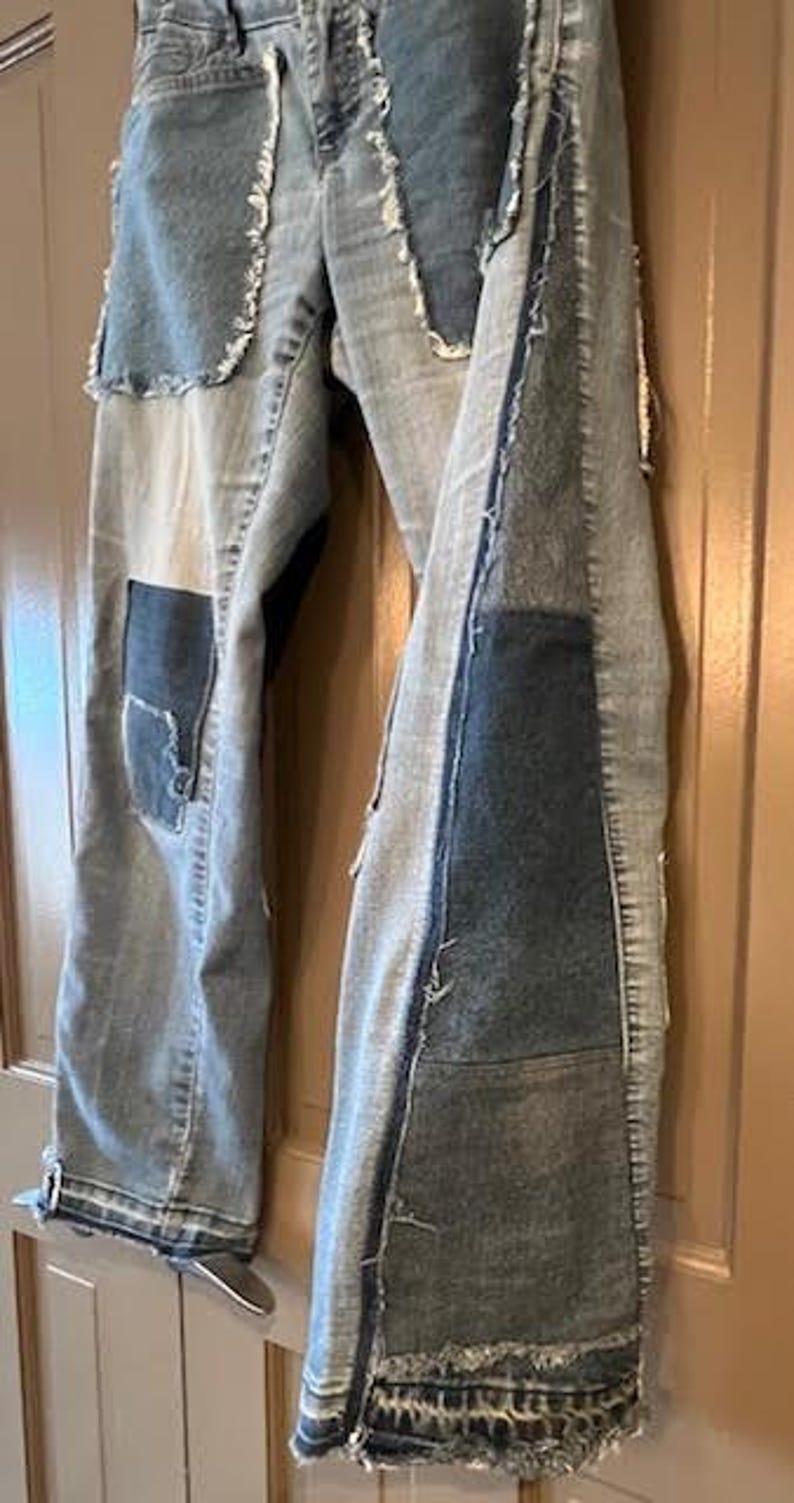 CUSTOM JEANS With Patched Jean Panel Inserts and Multiple Legs Patches ...