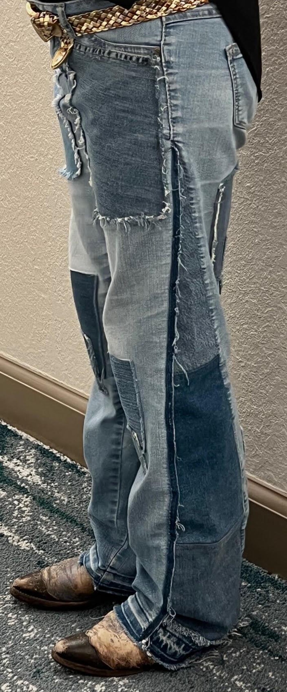 CUSTOM JEANS With Patched Jean Panel Inserts and Multiple Legs Patches ...