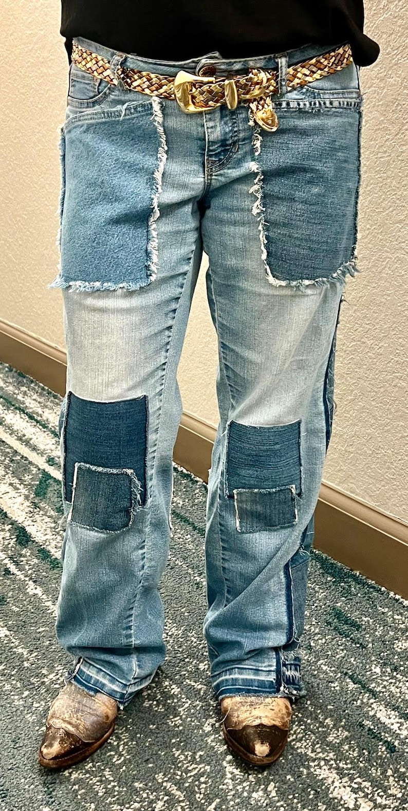 CUSTOM JEANS With Patched Jean Panel Inserts and Multiple Legs Patches ...