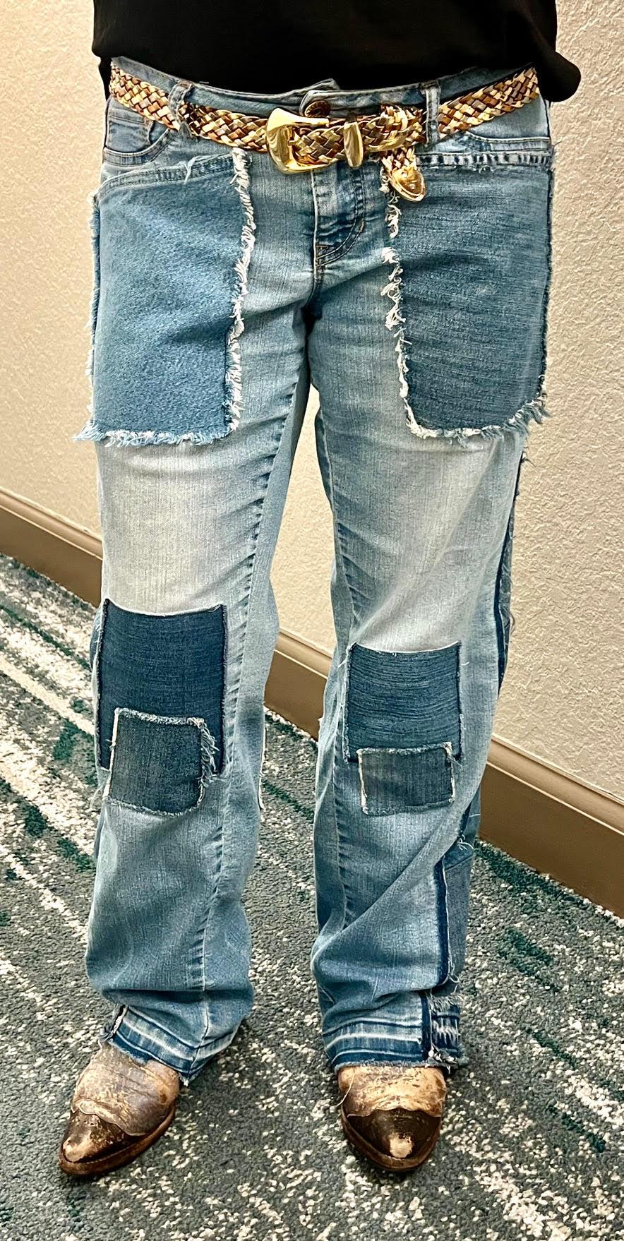 CUSTOM JEANS With Patched Jean Panel Inserts and Multiple Legs Patches ...