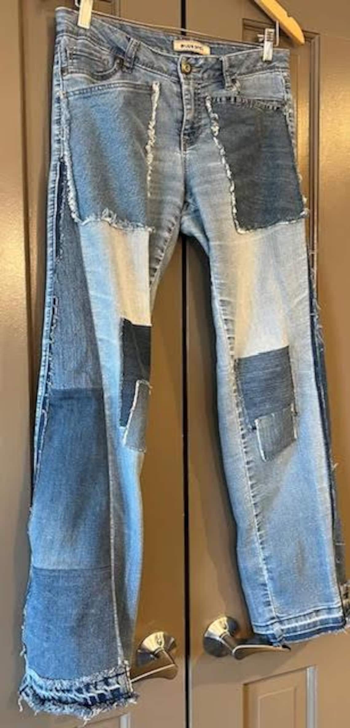 CUSTOM JEANS With Patched Jean Panel Inserts and Multiple Legs Patches ...