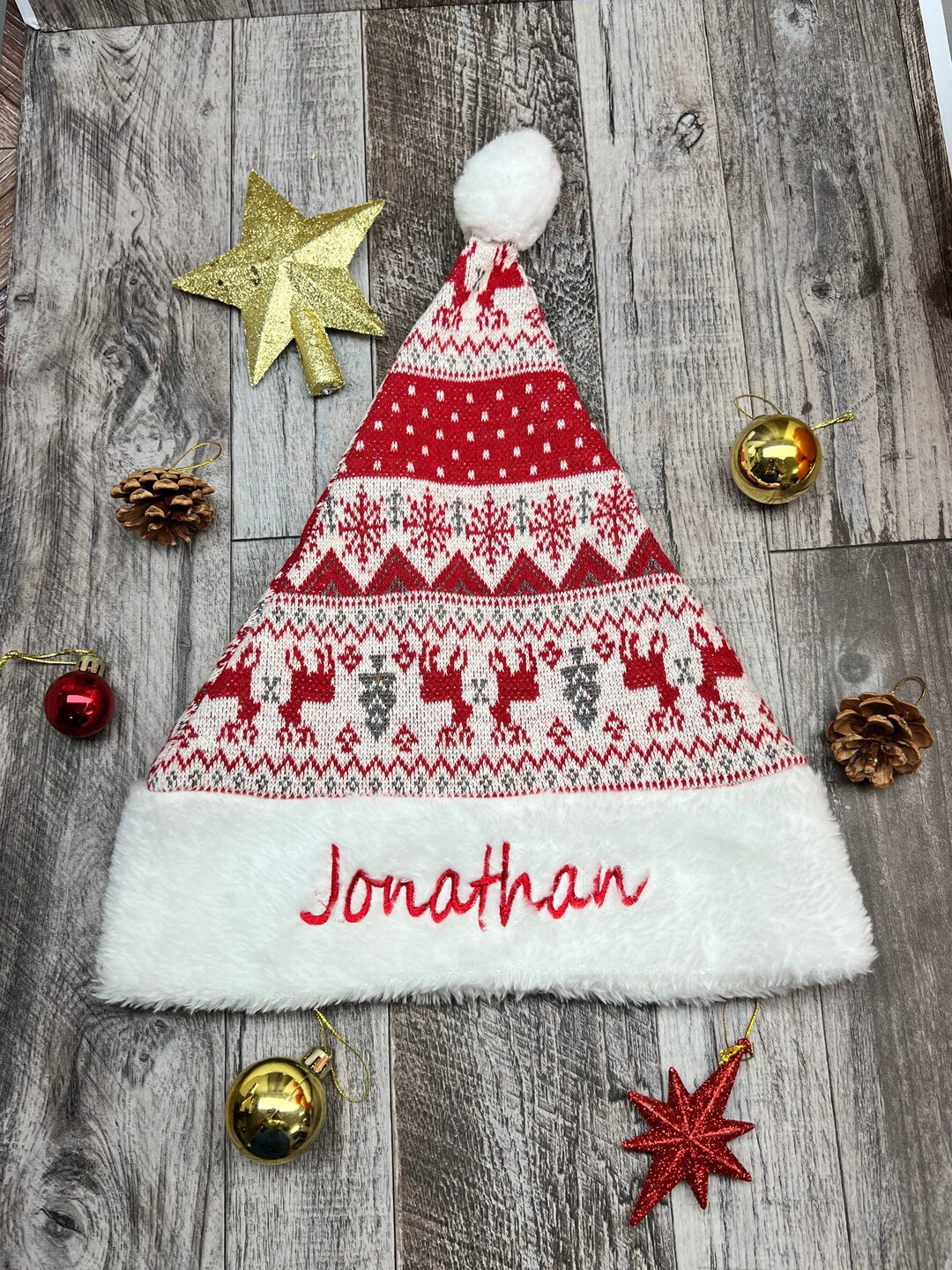 Custom Embroidered Personalized Patterned Santa Hat - Approx 17" - FREE ...