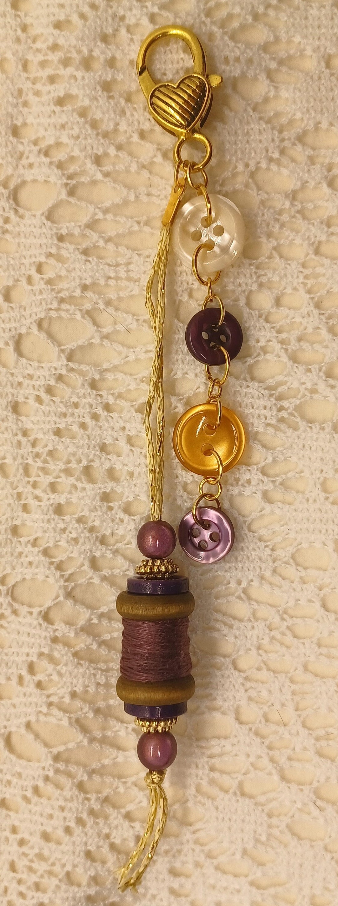 Buttons and Thread Journal Dangle, Purple and Gold, Journal Jewelry ...
