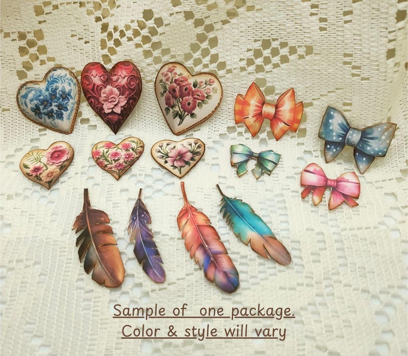 Hearts, Feathers, and Bows Fussy Cut Ephemera, Two-sided, Life-like ...