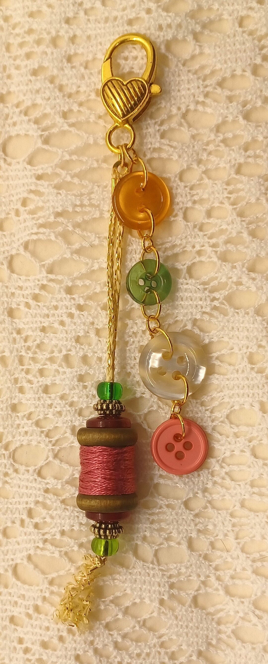Buttons and Thread Journal Dangle: Pink, Green & Gold Charms - Etsy