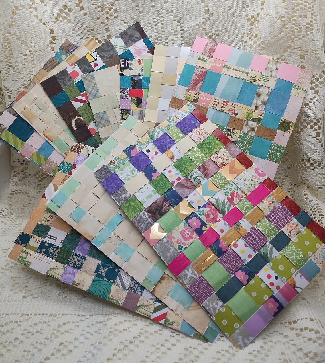 Woven Scrap Paper Pages Bundle of 10, Scrapbook Pages, Handmade Paper ...