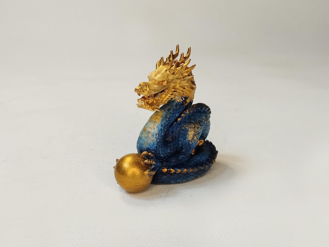 Japanese Dragon With Pearl Statue, Asian Dragon Miniature, Mythical ...