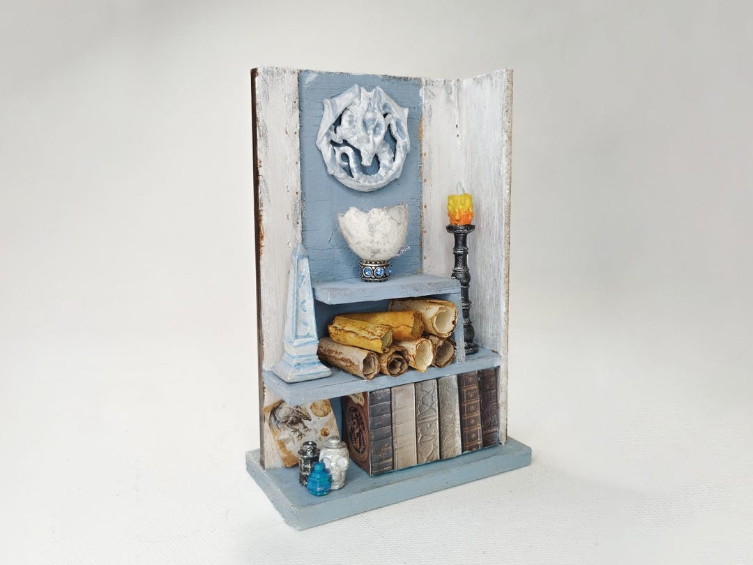 Iced Dragon Miniature Bookcase, Winter Decor, Fantasy and Mythical Art ...