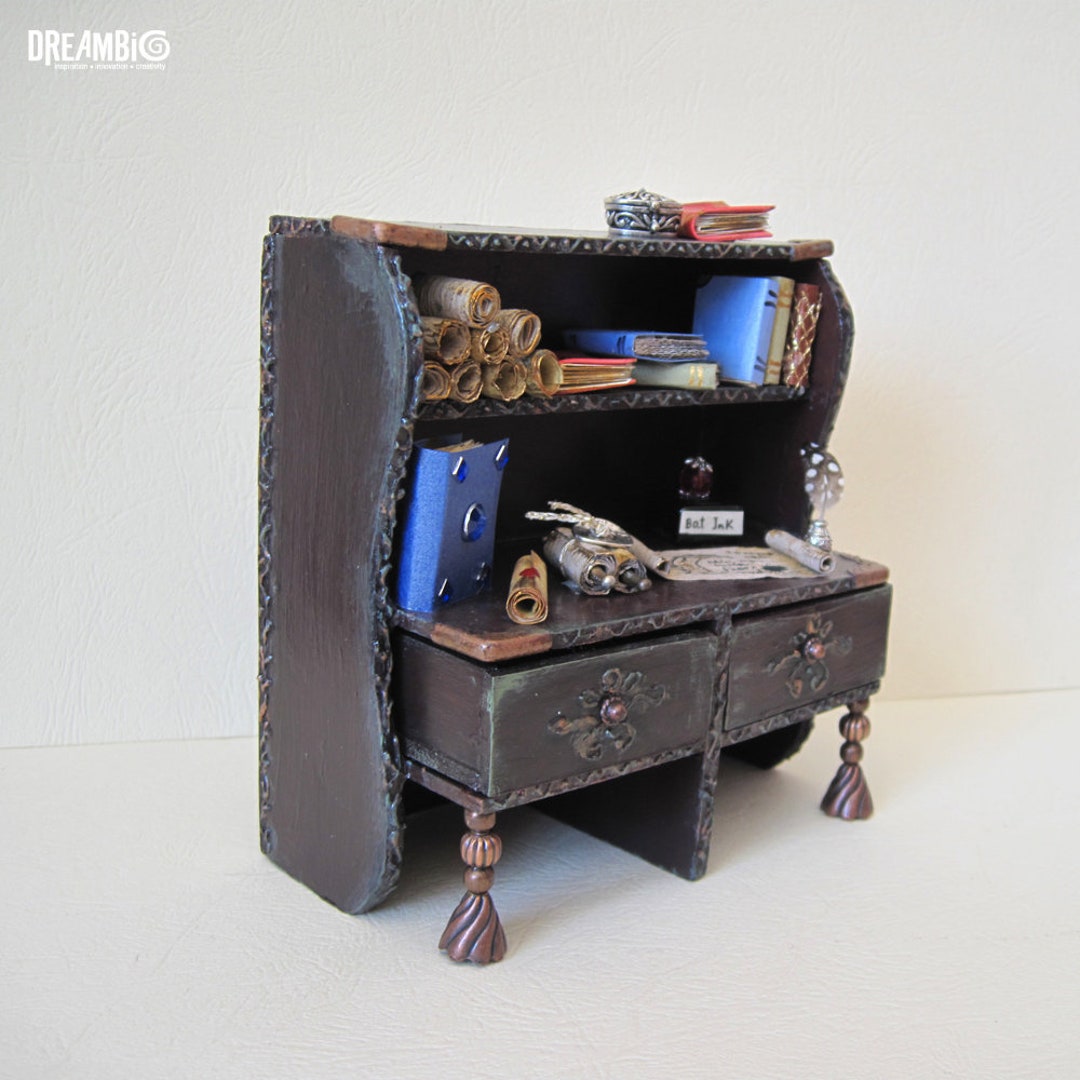 Enchanting Wizard's Wooden Bookcase OOAK Dollhouse Fantasy Collectible ...