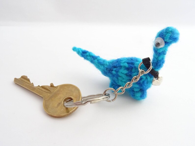 Dinosaur Keychain Blue Keyring Bag Charm UK Seller Knitted - Etsy