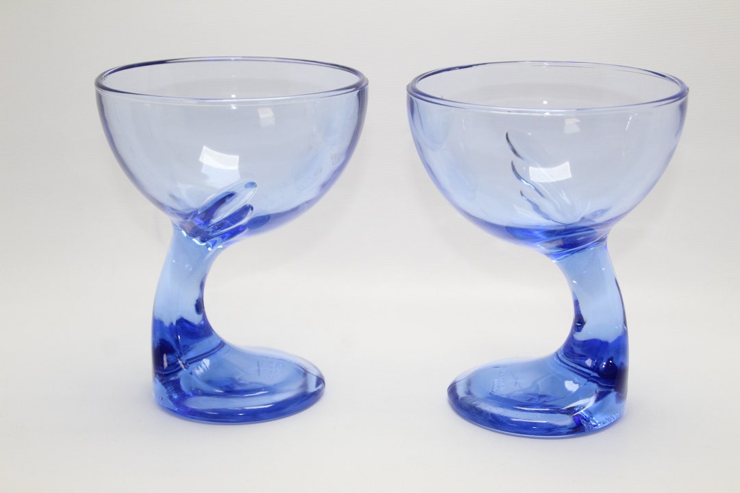 2 Bormioli Rocco Jerba 11oz Blue Wing Glass Dessert Cup Goblet Italy ...