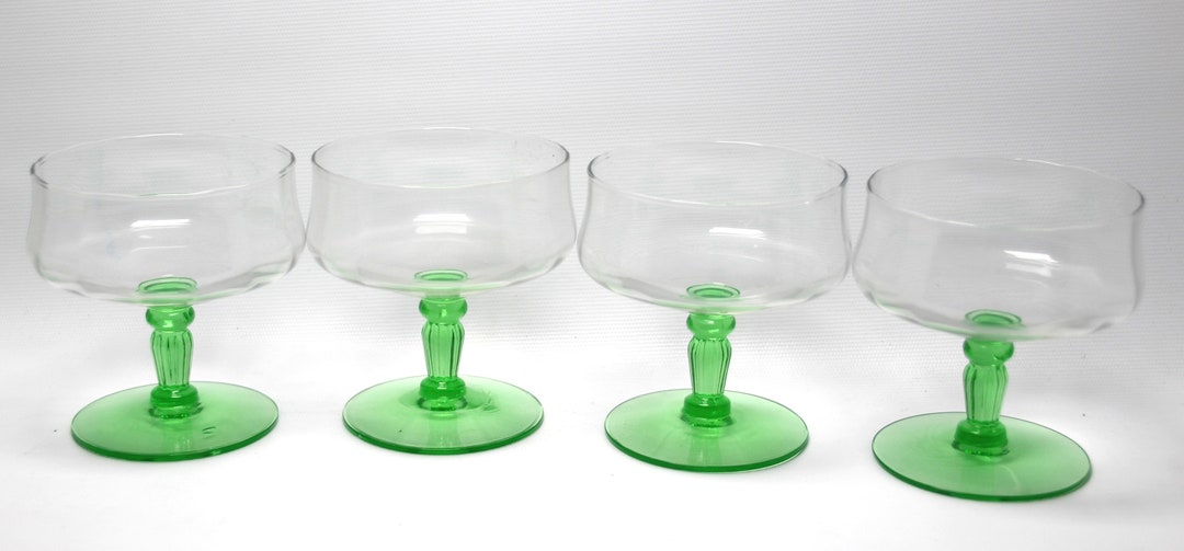 Uranium Glass- 1920's Libbey Floridian Green Low Sherbert Optic-set of ...
