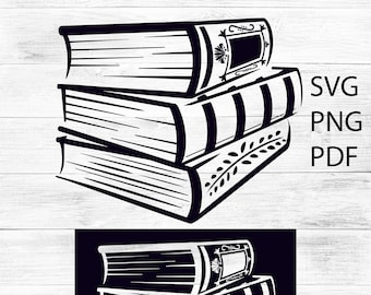 Reader on Stack of Books Librarian Book Lover Book Worm Stencil Svg Jpg ...