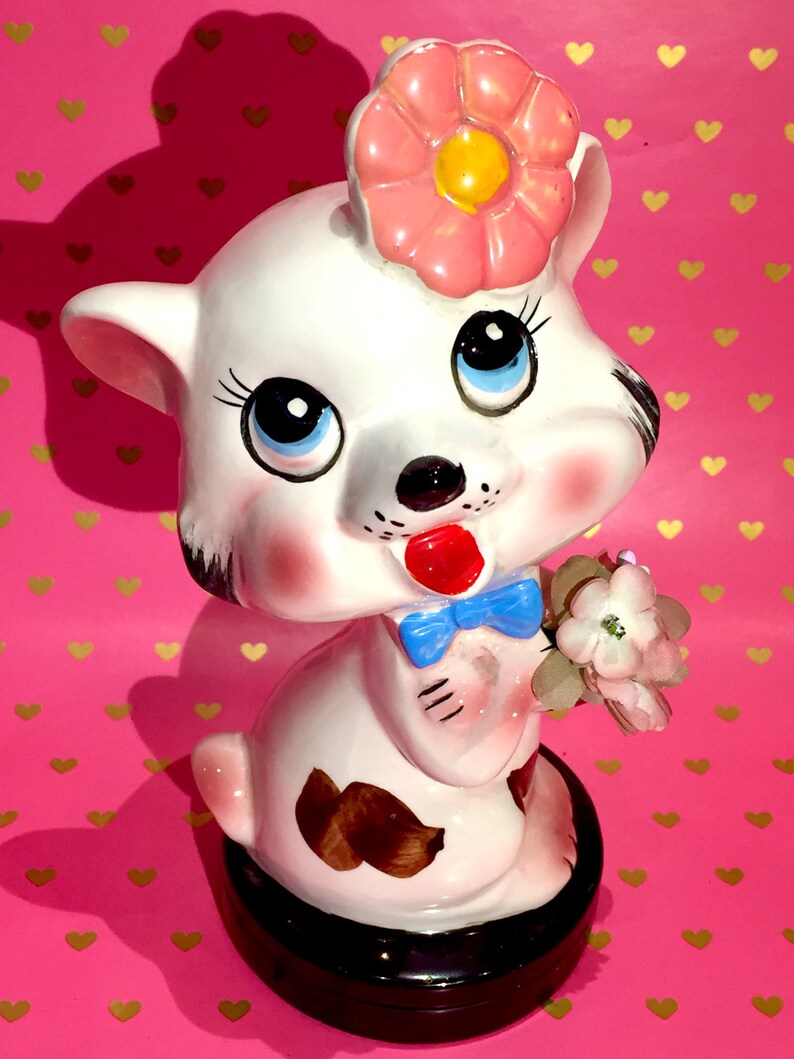 MOD Floral Cat Coin Bank With Flower Holder. so Cute - Etsy