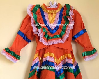 Red Tricolor Adelita Dress, Mexican Jalisco Ribbon Dress, Ballet ...