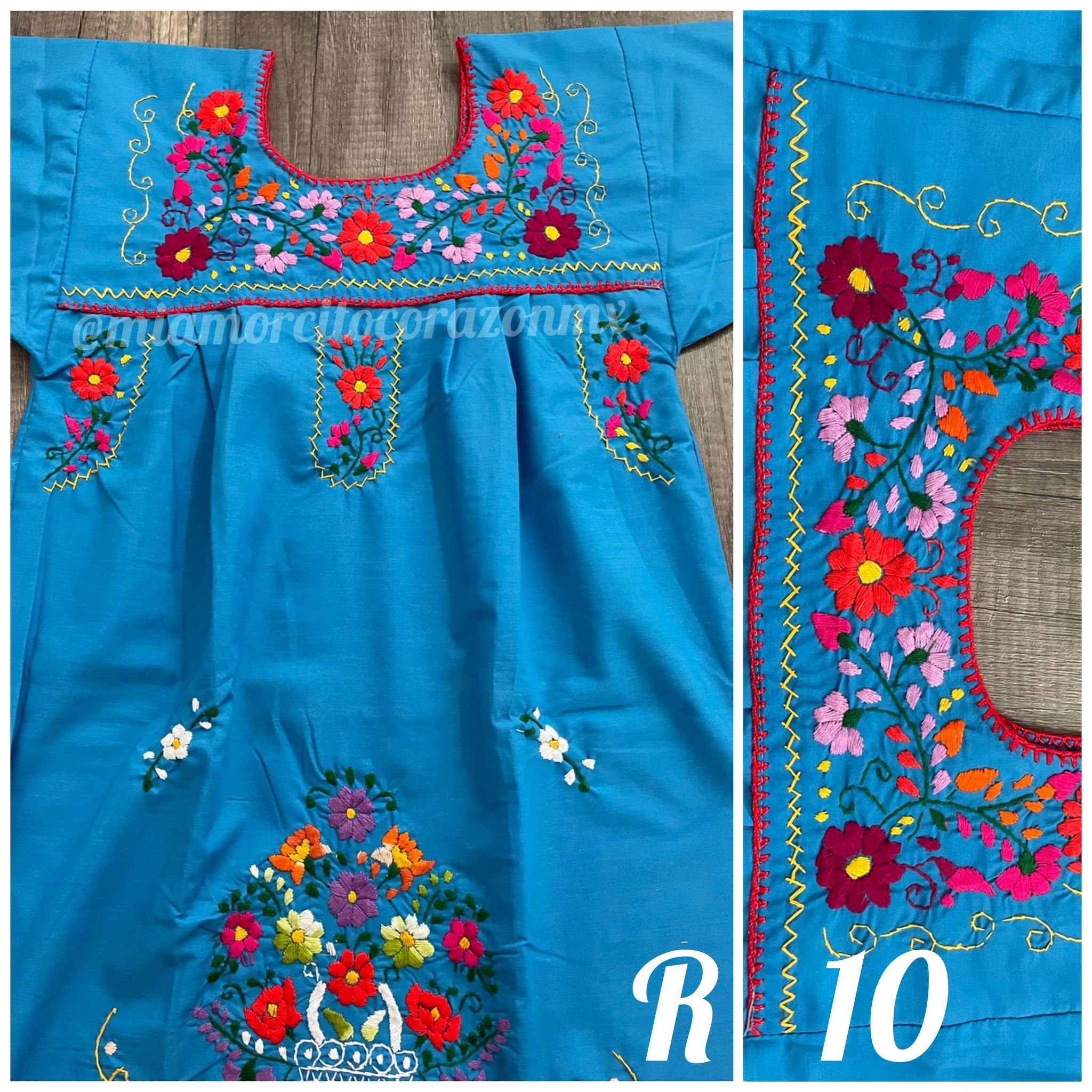 Colorful Fiesta Dress for Girls, Floral Handembroidery Tunic, Mexican ...