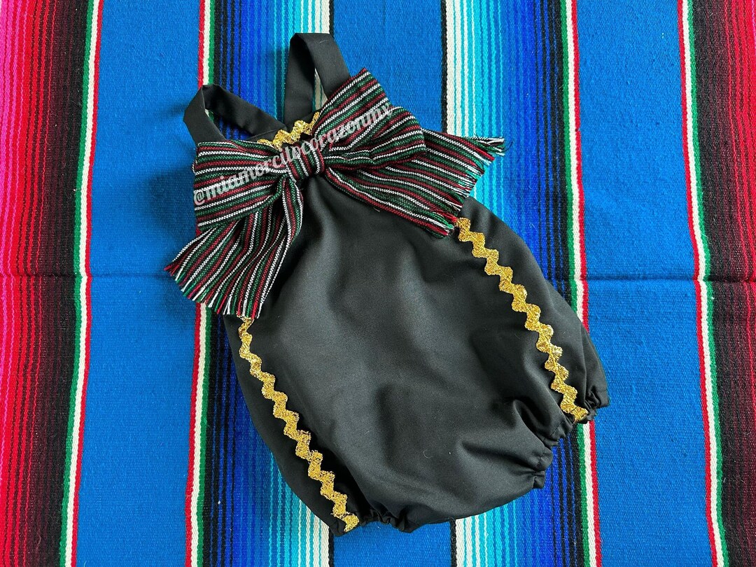 Black Mariachi Baby Romper, Charro Baby Outfit, Tricolor Cambaya Bow ...