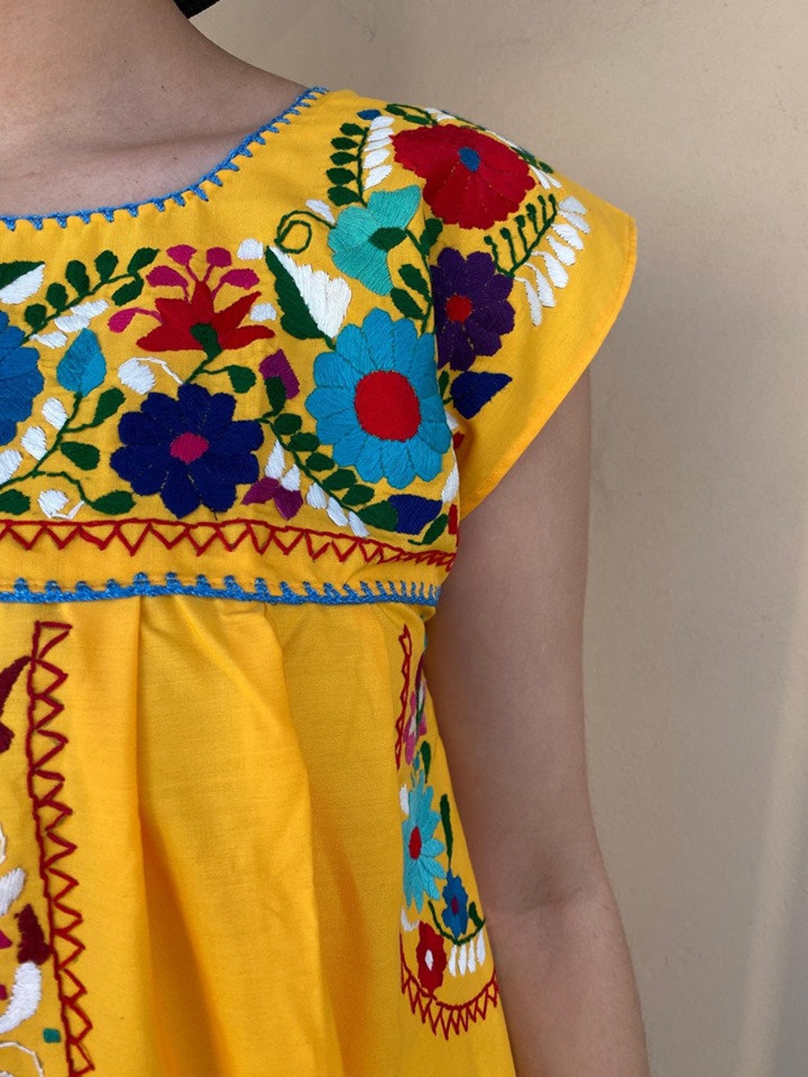 Embroidered Tunic Mexican Fiesta Dress Floral Hand - Etsy